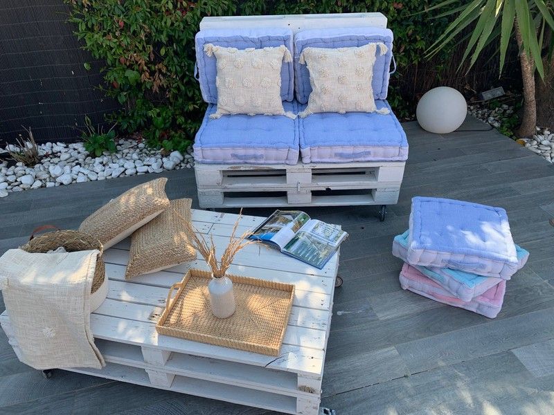 Pack completo cojin de palet Waffle Ashley Blue — Cojines Para Jardin